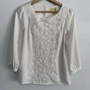 Maeve | Tops | Maeve By Anthropology Cream Lace Panel Blouse | Poshmark